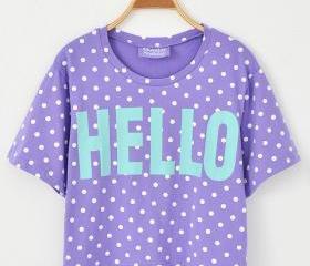 Hello Printed Letter T-shirt Purple on Luulla