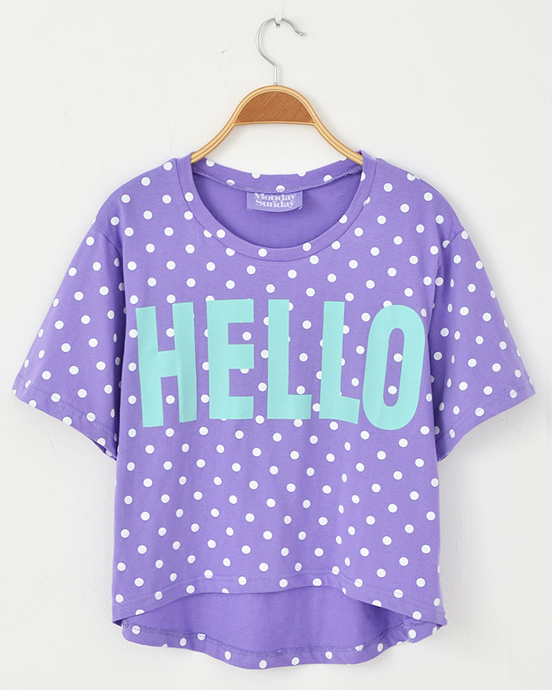 Hello Printed Letter T-shirt Purple on Luulla