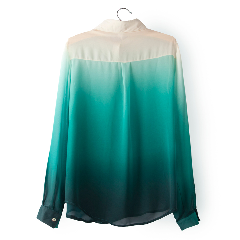 Gradient Color White Green Blue Chiffon Shirt Fashion Blouse on Luulla