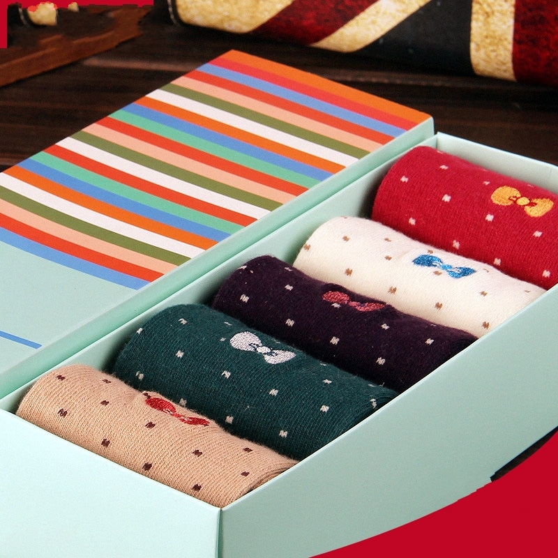 Christmas Gift!bowknot Dot Winter Socks Five Pairs In A Gift Box on Luulla