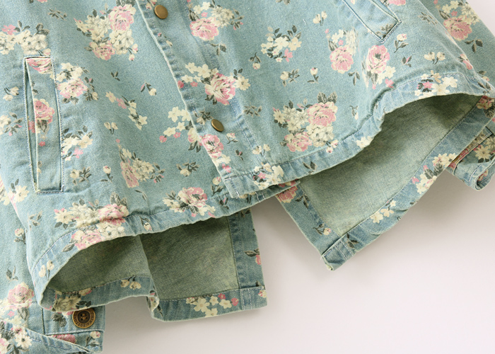 Vintage Roses Hooded Denim Jacket Coat on Luulla
